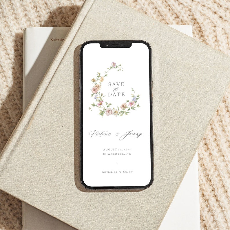 Text Message Save the Date Template Wildflower Wreath Save - Etsy