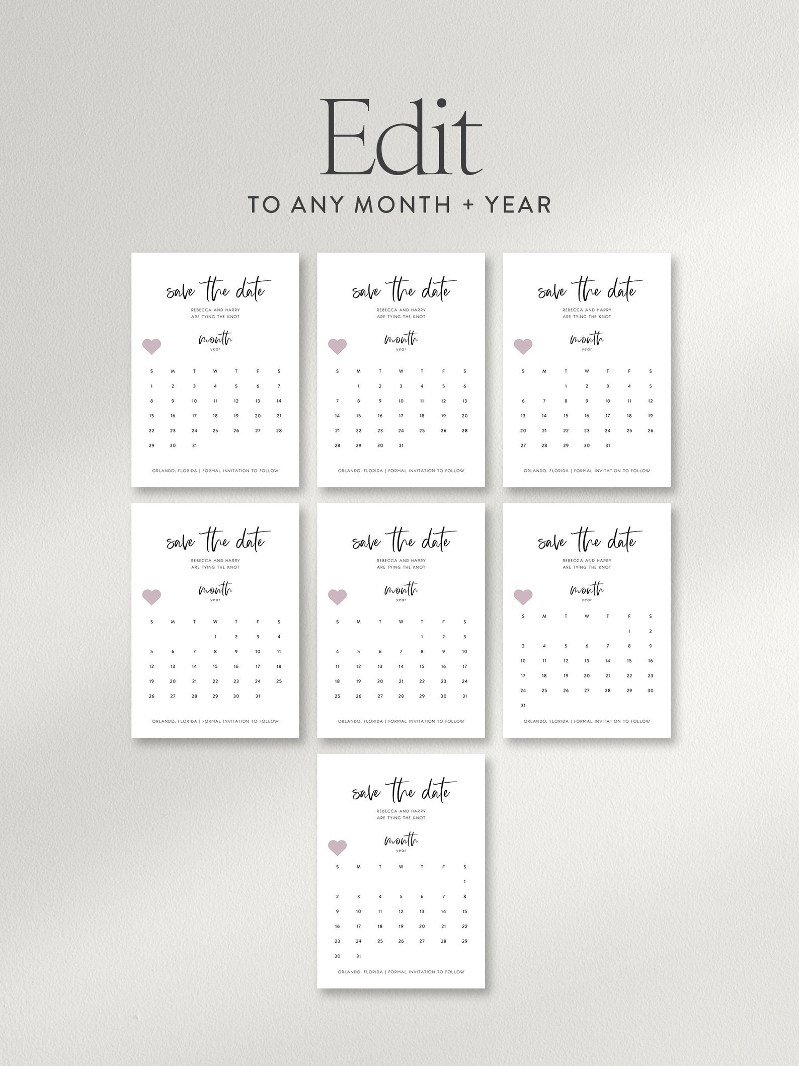 Calendar Save the Date Editable Template Save the Date - Etsy