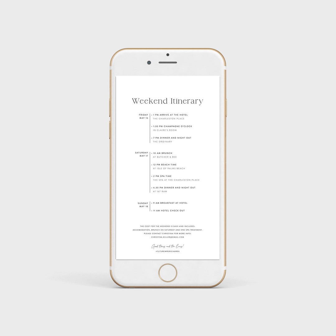 Bachelorette Weekend Itinerary, Editable Text Message Bachelorette ...