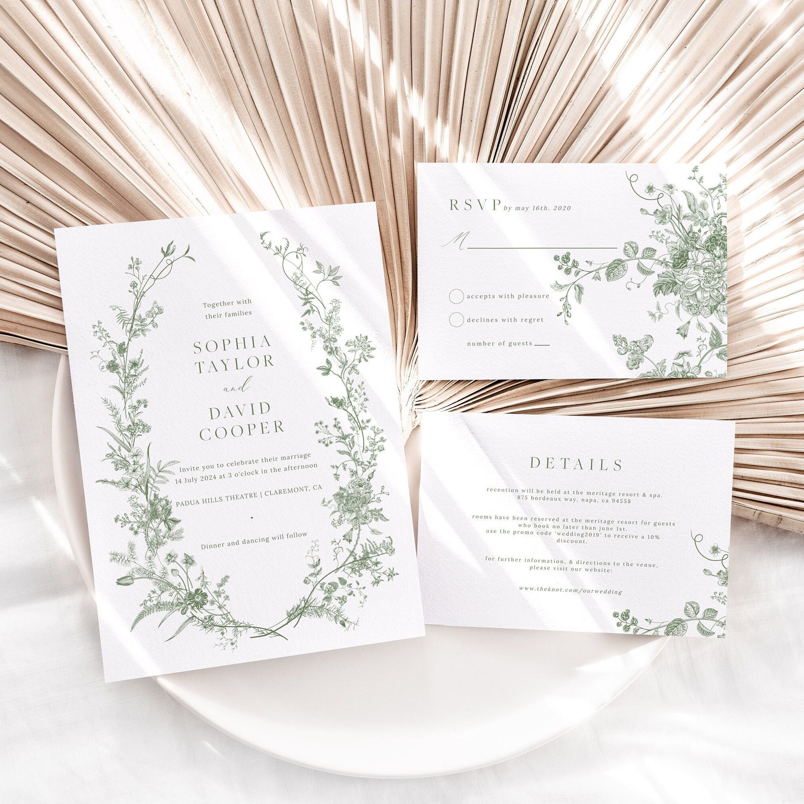 Green Floral Wedding Invitation Set, Victorian Style (printable) - Etsy