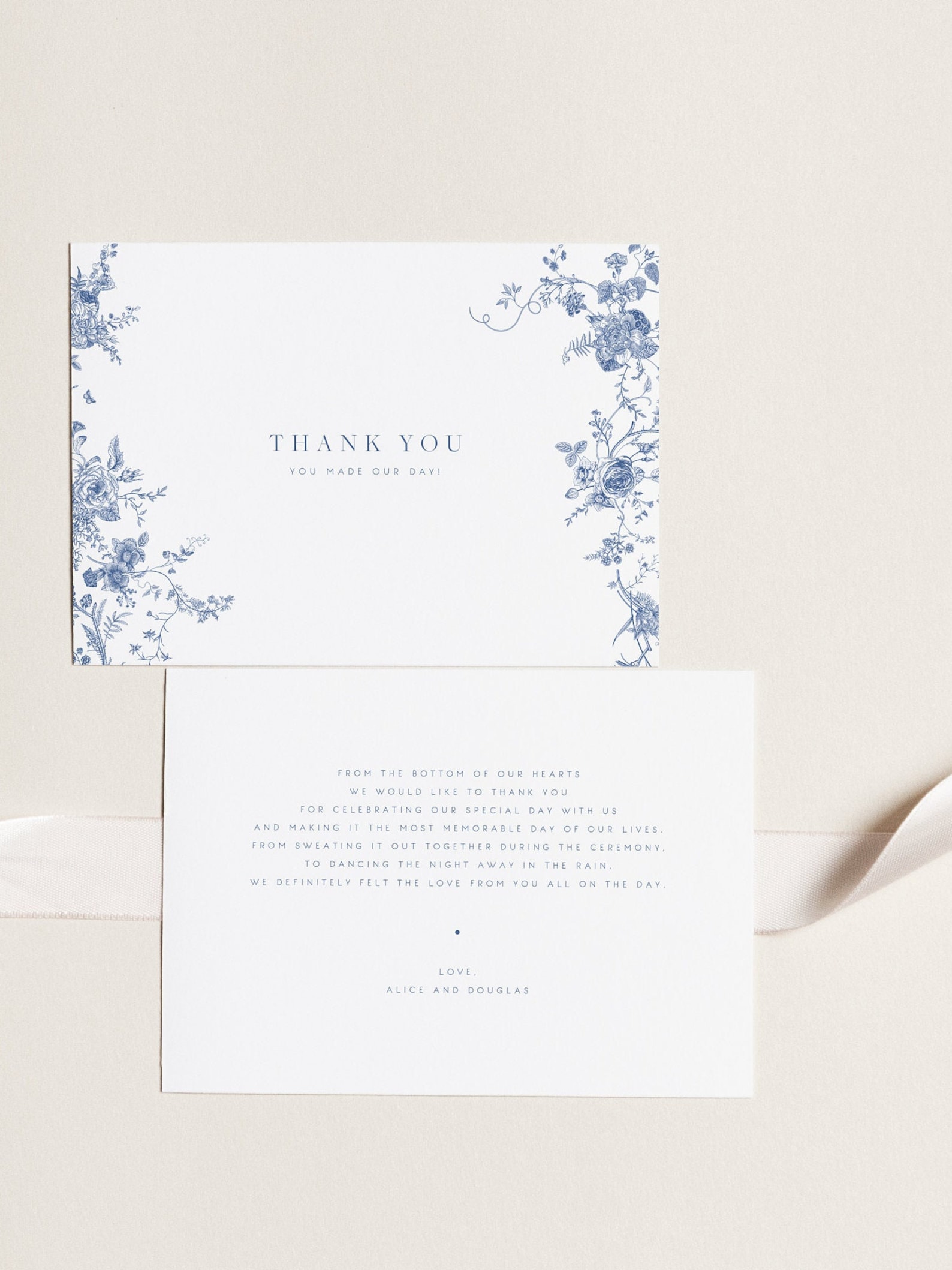 Vintage Blue Thank You Card Botanical Wedding Thank You - Etsy