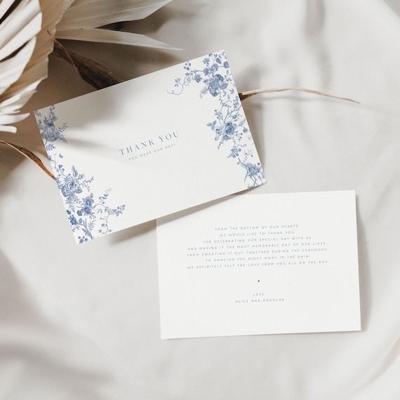 Blue Floral Thank You Card Navy Thank You Card Romantic - Etsy