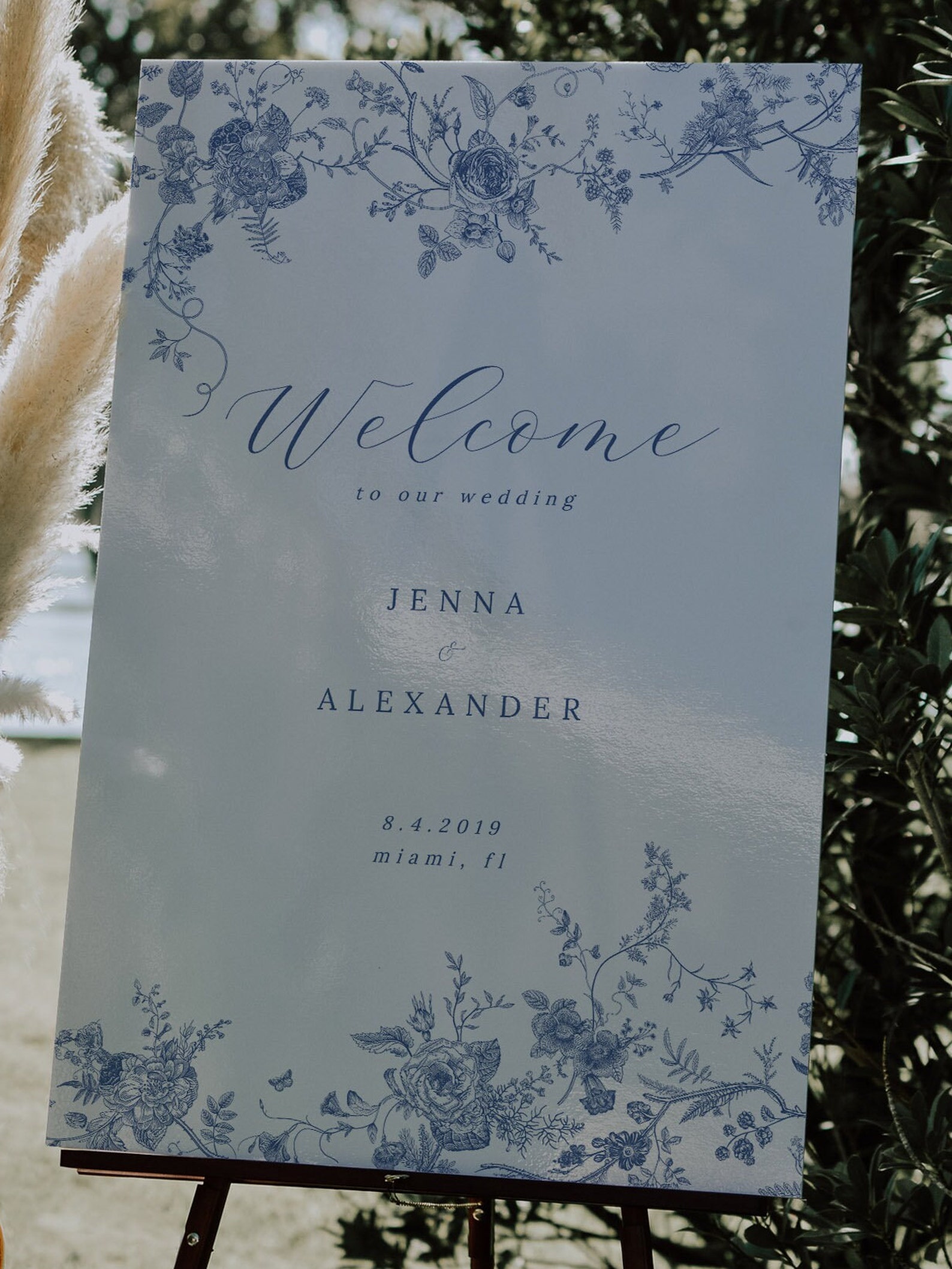 Blue Floral Welcome Sign, Wedding Sign Template, Romantic Vintage ...
