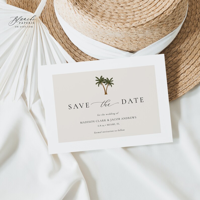 Palm Tree Save the Date Template Beach Save the Date Modern - Etsy