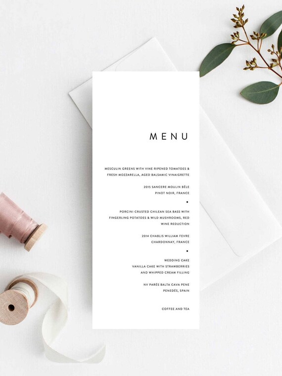Simple Wedding Menu Template Modern Minimal Wedding Menu - Etsy Canada