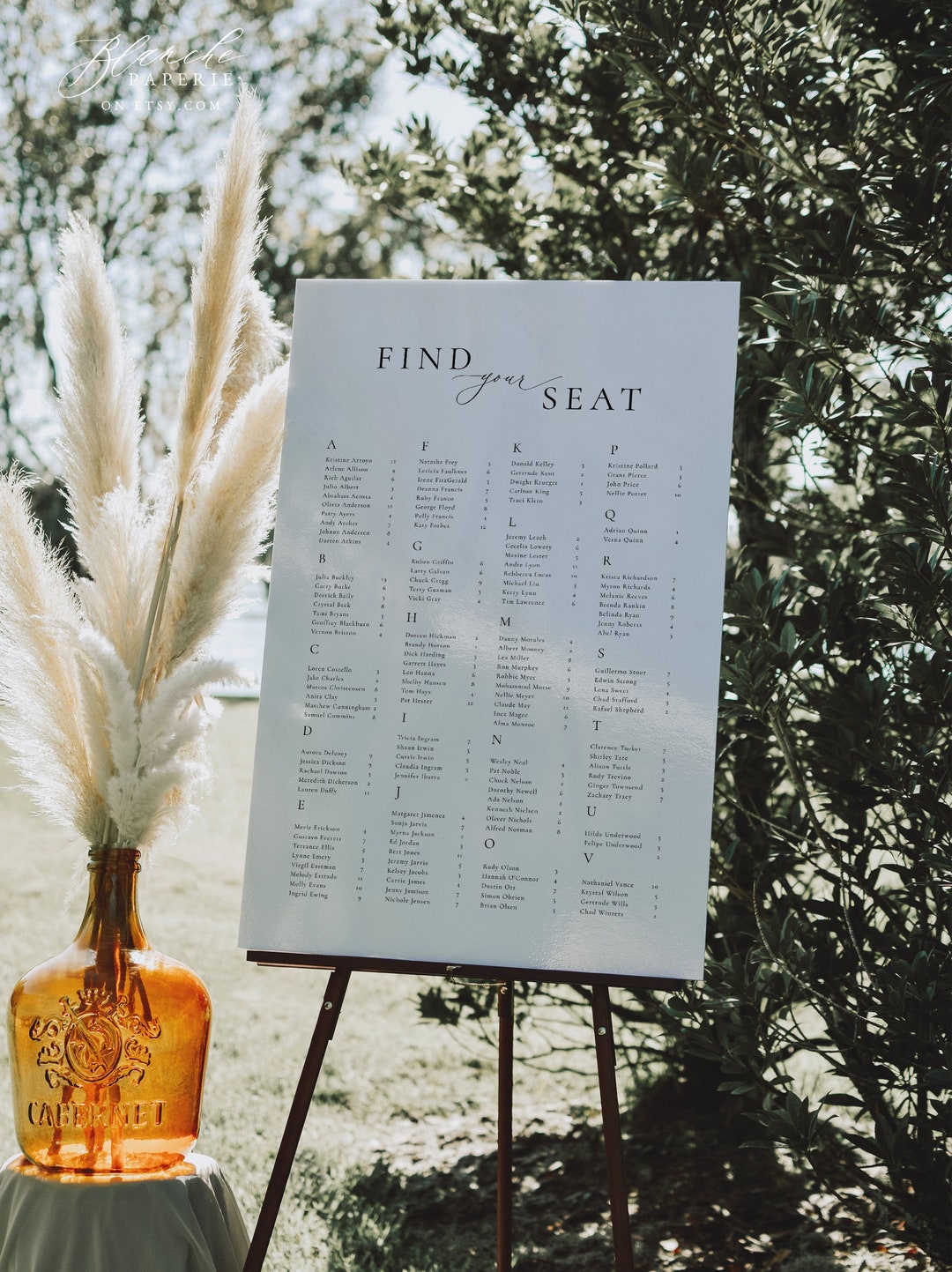 Alphabetical Seating Chart Template, Elegant Seating Chart Poster ...