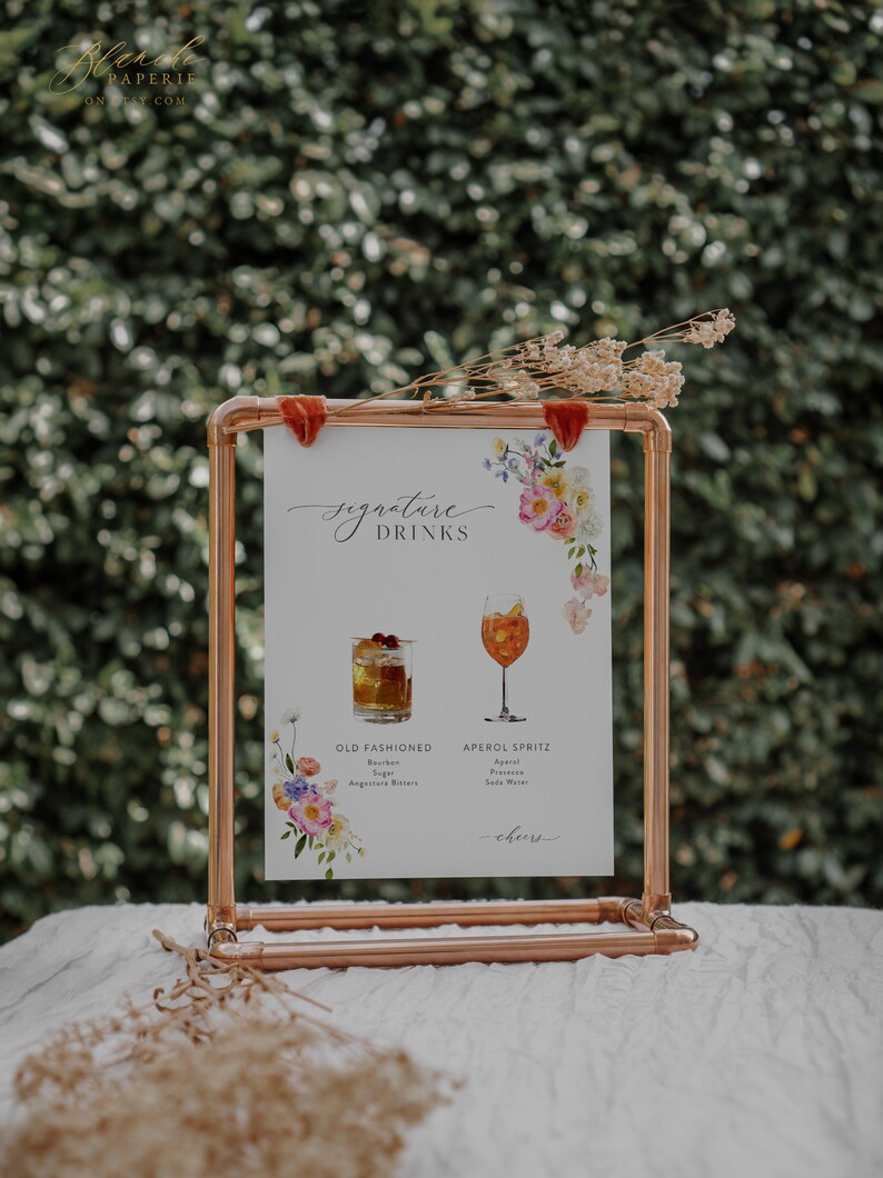 Colorful Floral Signature Cocktails Sign Bar Menu Template - Etsy