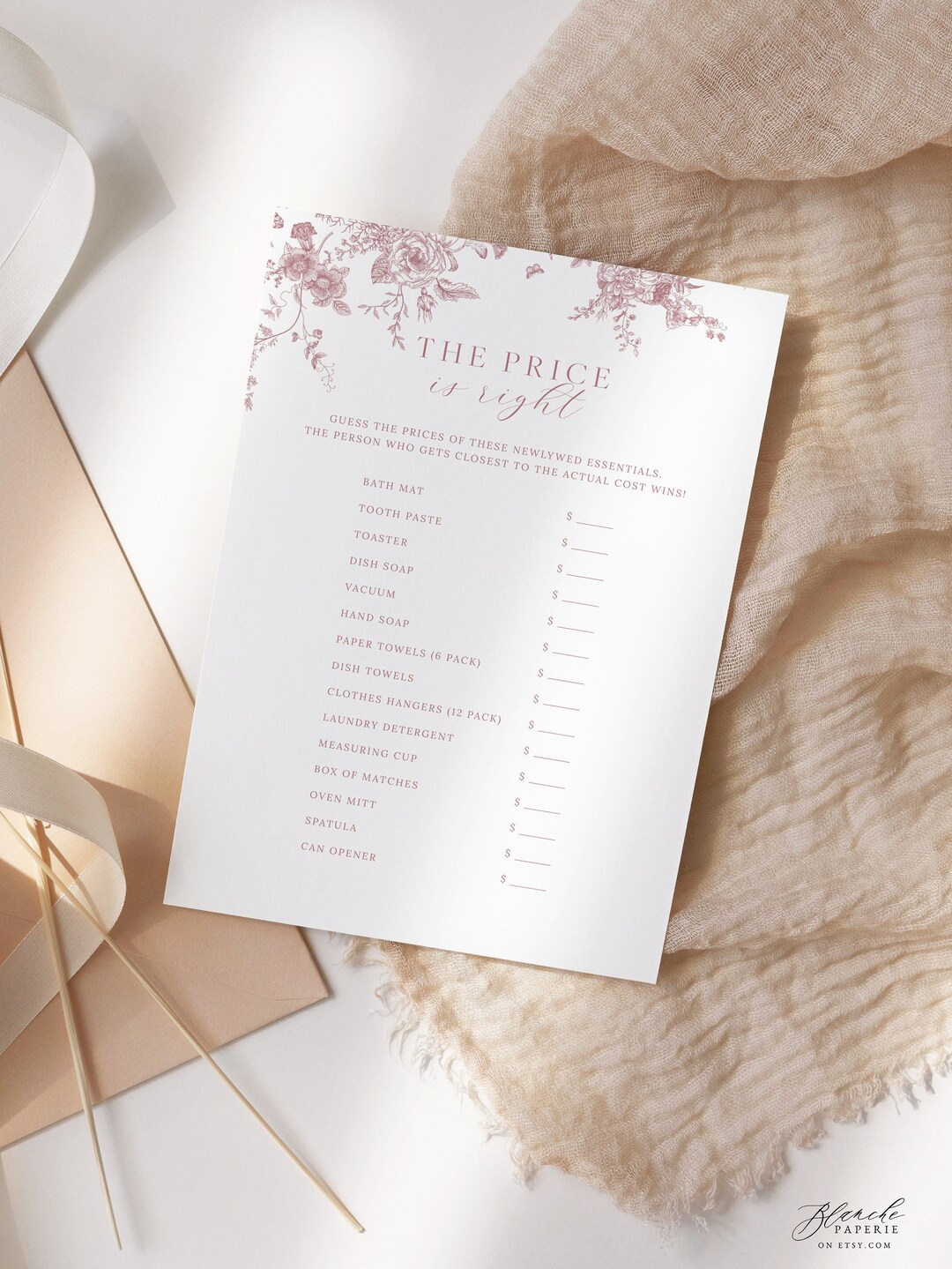 The Price is Right Game Template, Dusty Pink Floral Price is Right Game ...