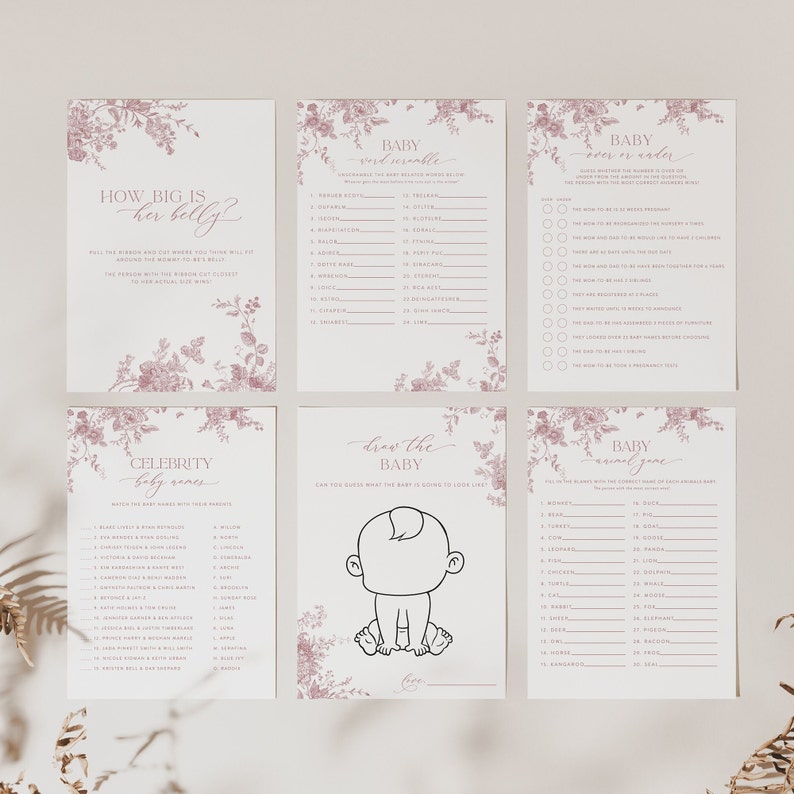 Baby Shower Games Bundle, Printable Baby Shower Games, Dusty Pink ...