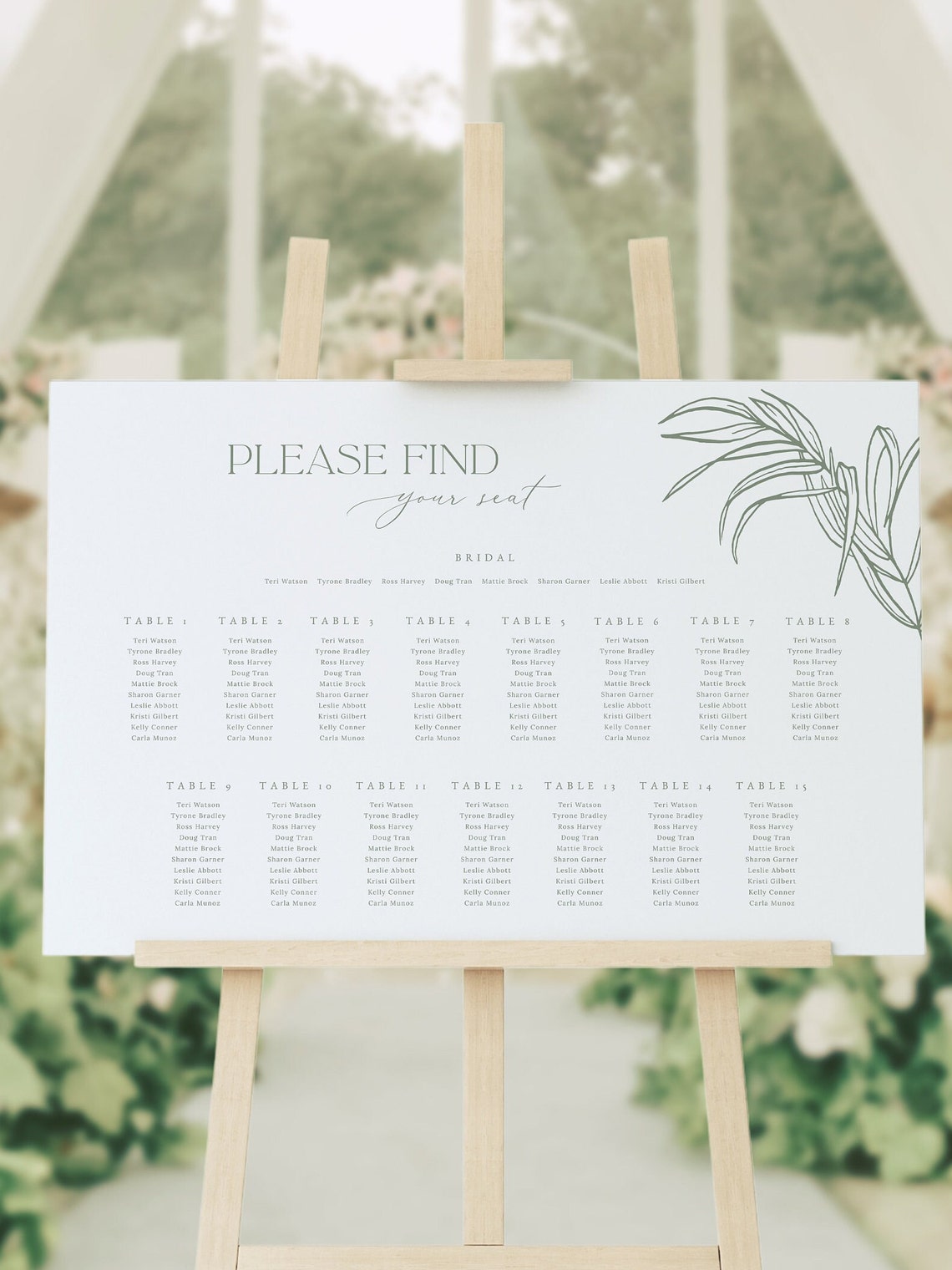 Palm Seating Chart Sage Green Wedding Seating Botanical - Etsy