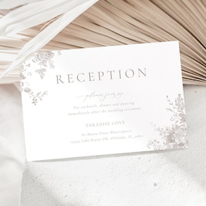Earthy Taupe Floral Reception Card, Printable Reception Card, Wedding ...