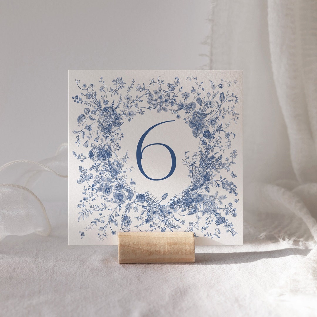 Vintage Floral Table Number, Navy Blue, Printable Template, Wedding ...