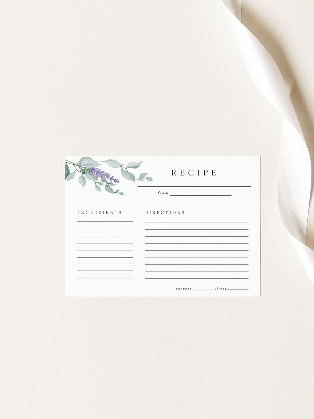 Lavender Recipe Card, Recipe Card Printable, Recipe Card Template ...
