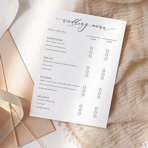 Elegant Menu Selection Card, Wedding Menu Option Card, Modern Menu Card ...