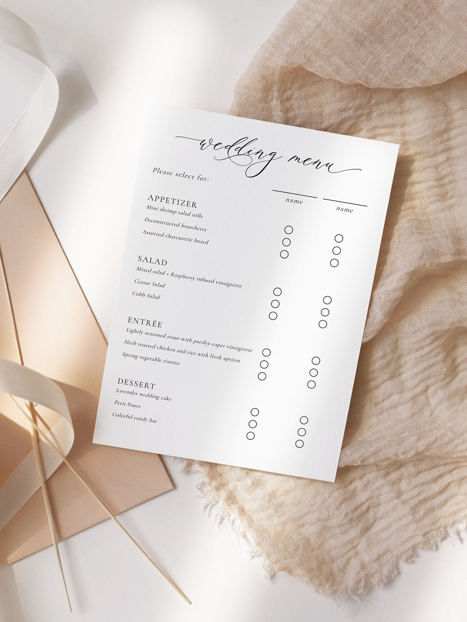 Elegant Wedding Menu Selection Card: Modern Minimalist Design (DIY ...