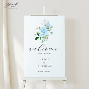 Blue Floral Welcome Sign, Sign Template, Editable Sign, Dusty Blue Sign ...