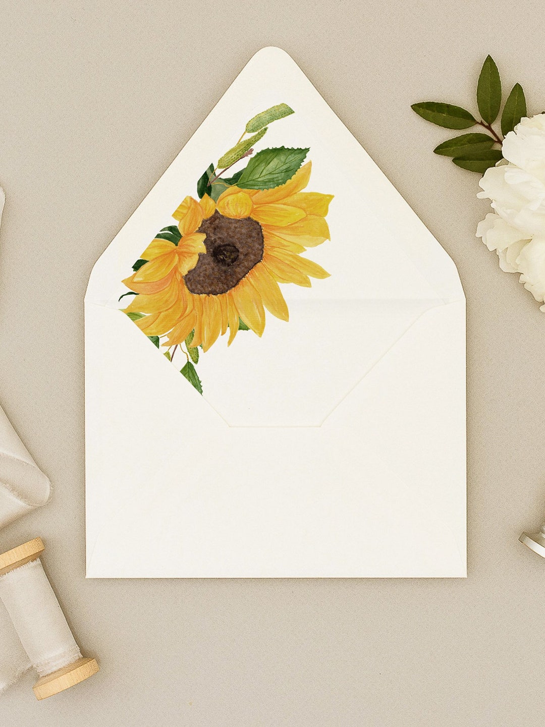 Sunflower Envelope Liner Template Orange Floral Greenery Envelope Liner ...
