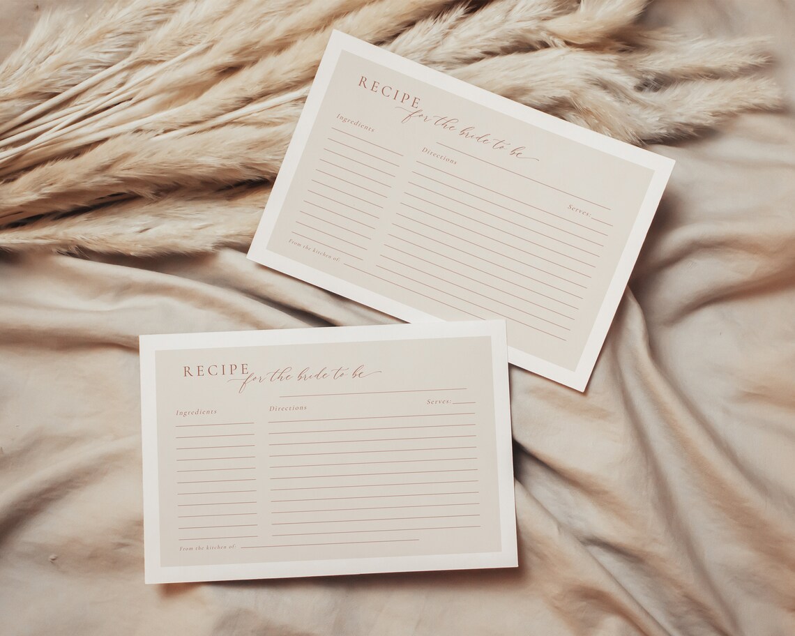 Boho Minimalist Recipe Card Template Printable Bridal Shower - Etsy