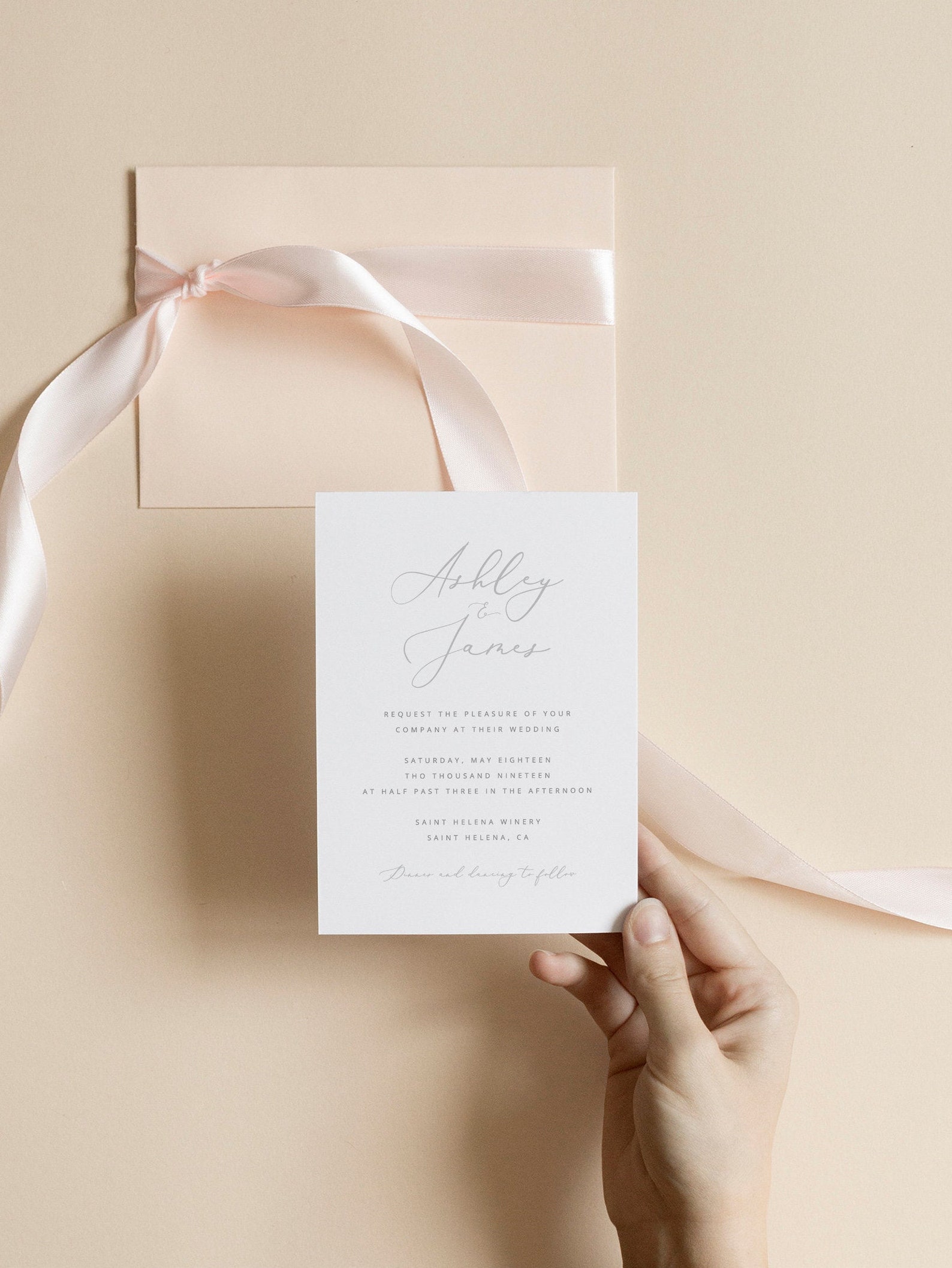 Soft Gray Wedding Invitation Template Elegant Classy Wedding - Etsy