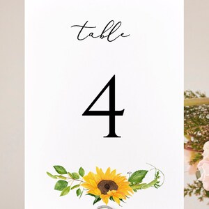 Sunflower Wedding, Table Number Printable, Sunflower Table Numbers ...