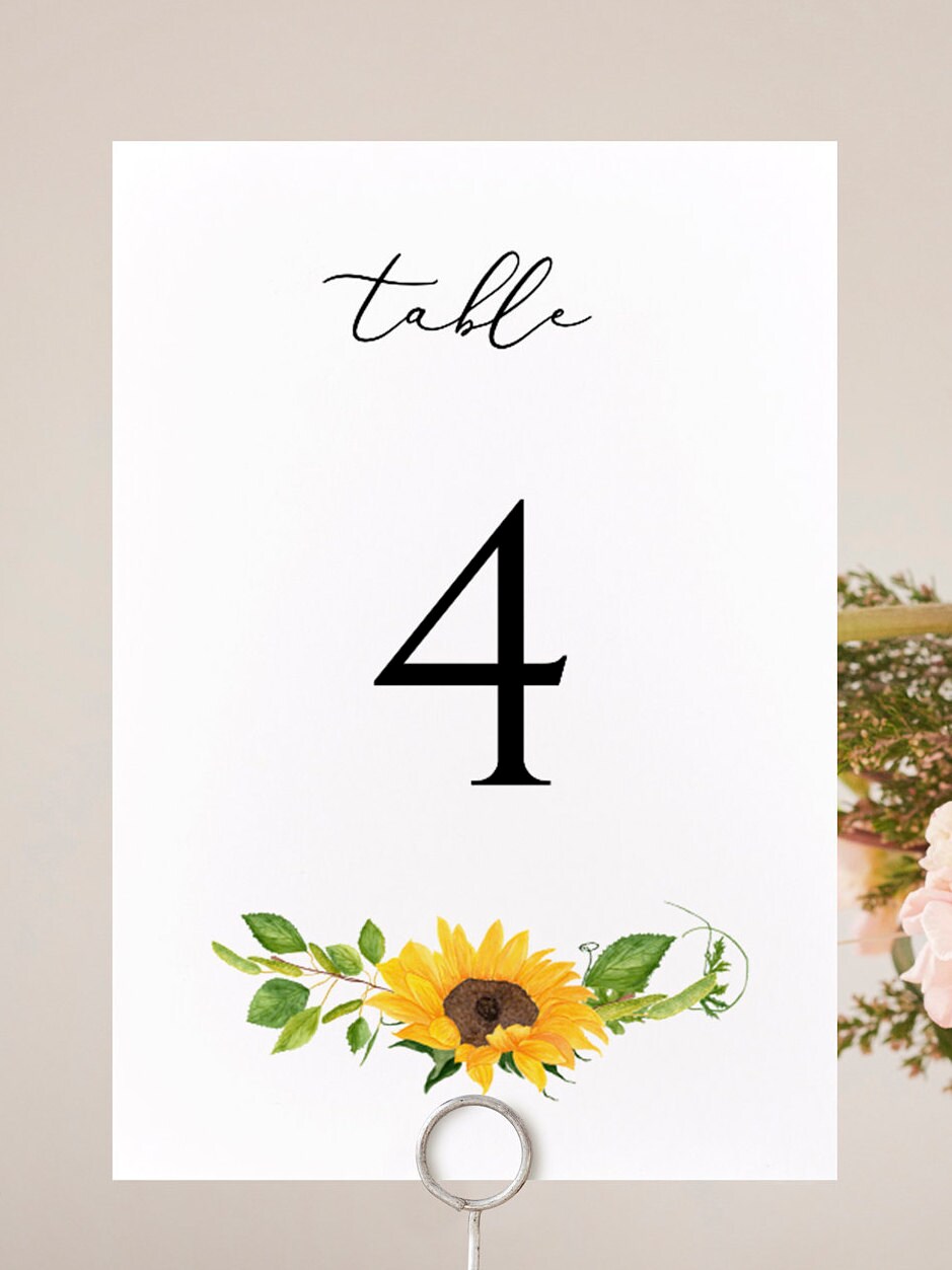 Sunflower Wedding Table Number Printable Sunflower Table | Etsy