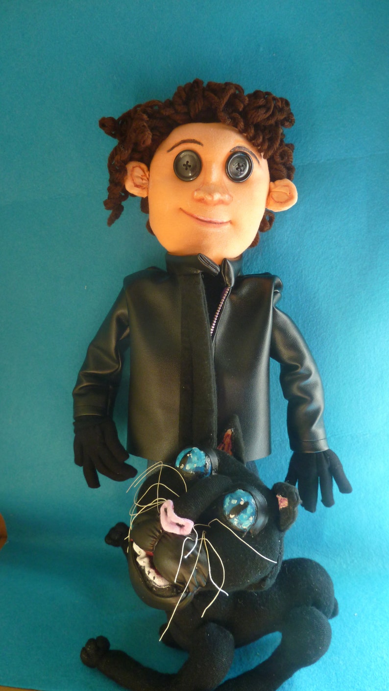 2 Fabric Dolls Wybie Lobat With Buttons and Cat Blue Eyes, Coraline ...