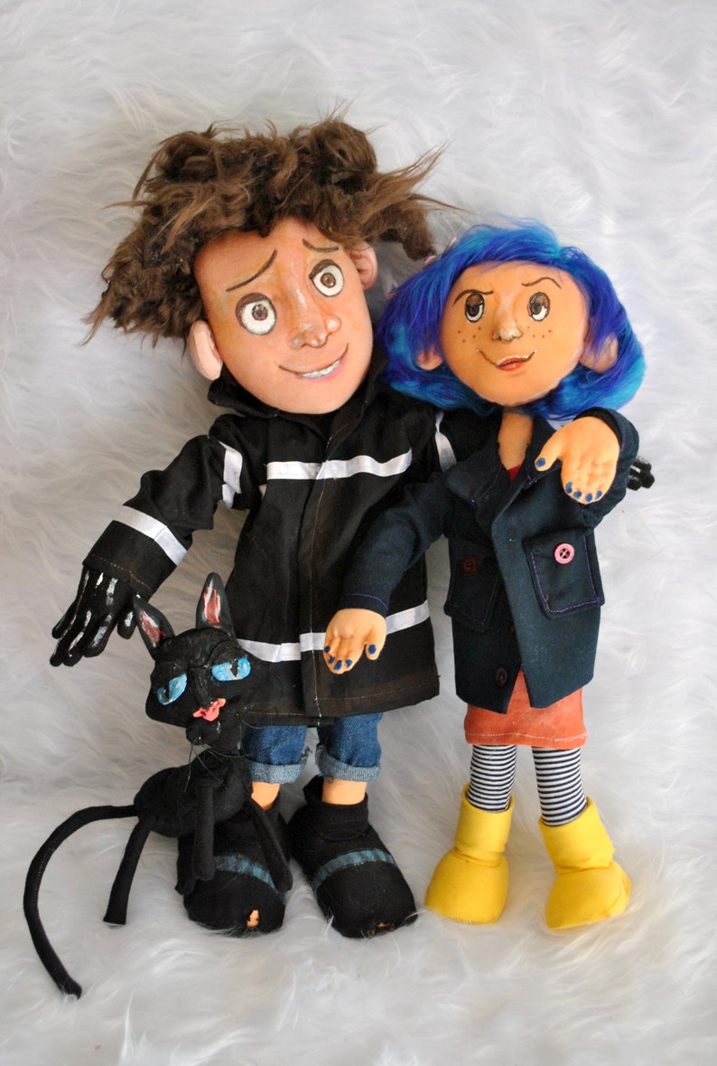 Coraline Jones, Wybie Lovat and the Cat, Ready to Ship, Handmade Fabric ...