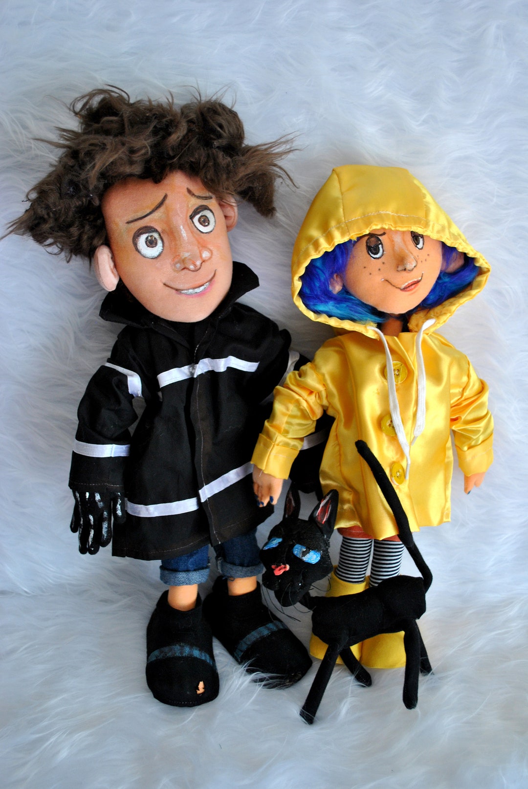 Coraline Jones, Wybie Lovat and the Cat, Ready to Ship, Handmade Fabric ...