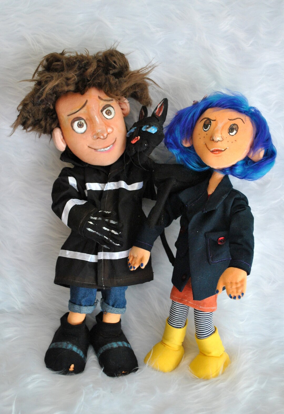 Coraline Jones, Wybie Lovat and the Cat, Ready to Ship, Handmade Fabric ...