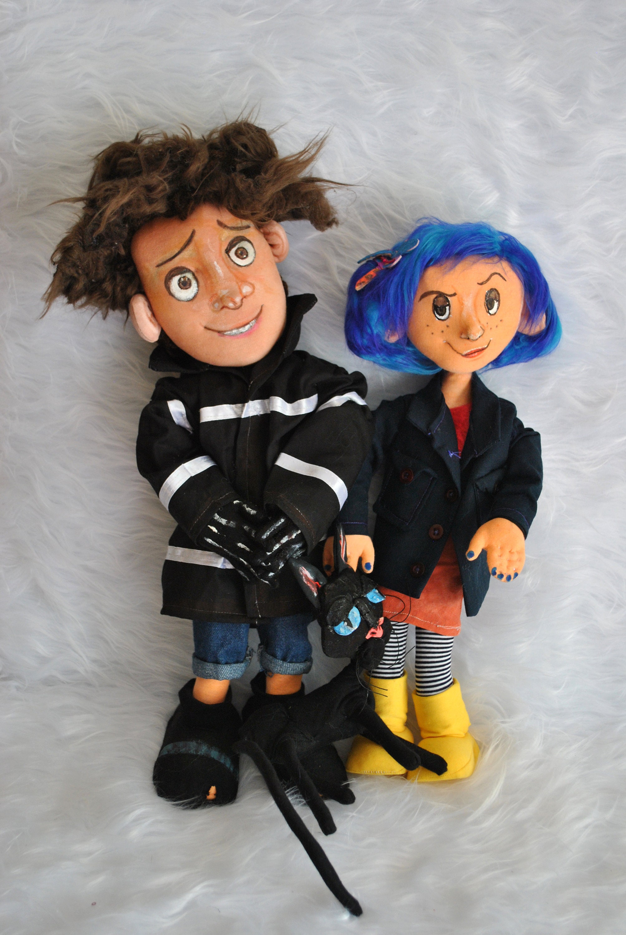 Coraline Jones, Wybie Lovat and the Cat, Ready to Ship, Handmade Fabric ...