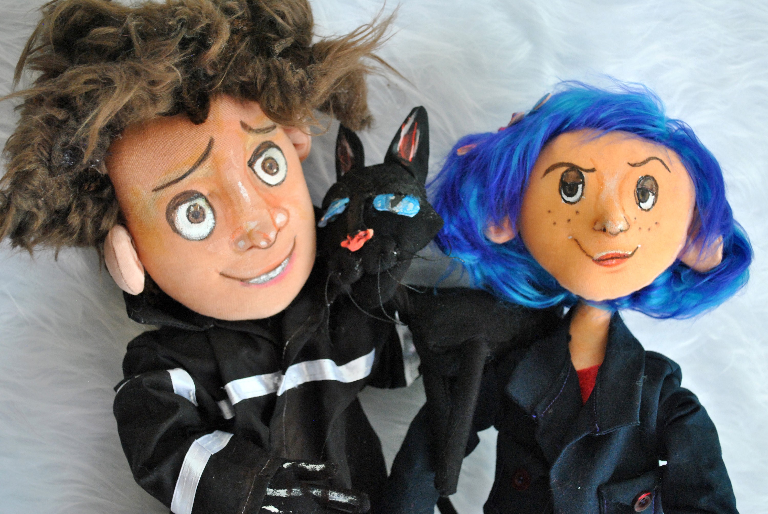 Coraline Jones, Wybie Lovat and the Cat, Ready to Ship, Handmade Fabric ...