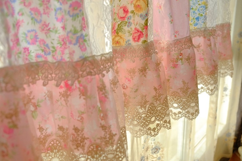 94“ Shabby Chic Victorian Curtain Valance Vintage Rosette Pink Ivory ...