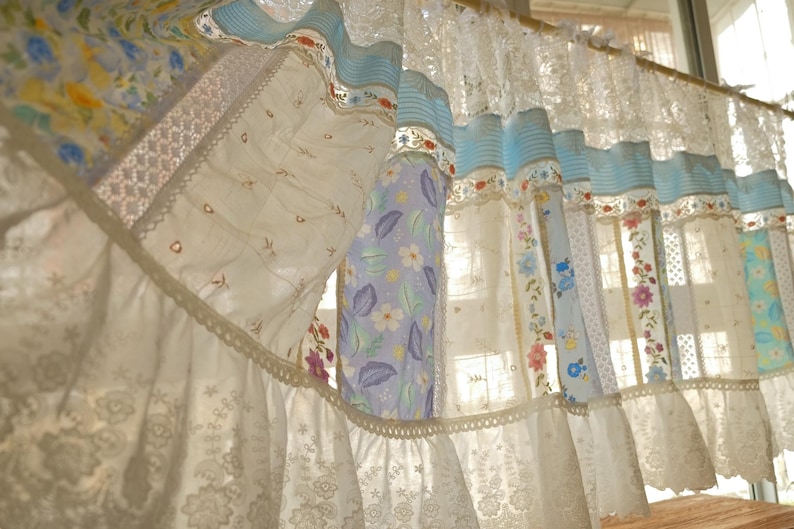 Handmade Blue Lace Curtain Valance: French Country Farmhouse Living ...