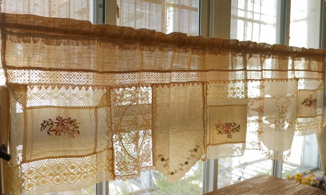 Handmade Lace Curtain Valance: French Country Farmhouse Backdrop - Etsy