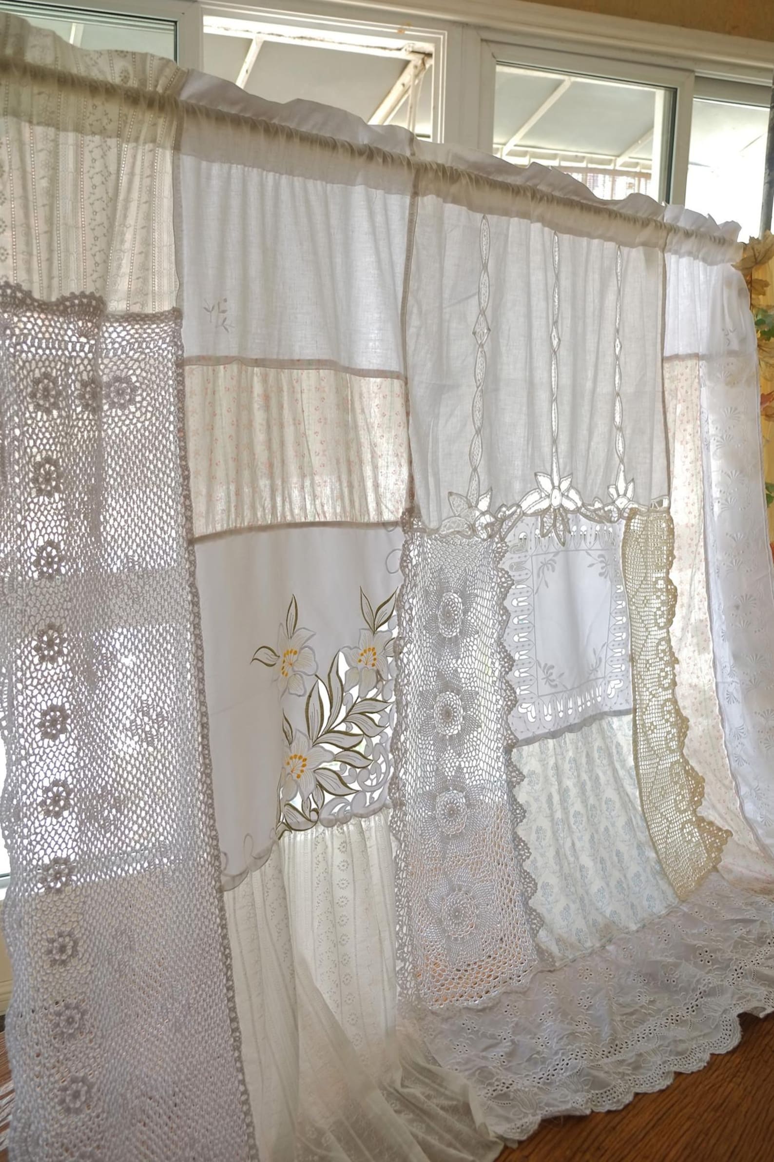Romantic White Ivory Patchwork Lace Curtain Shabby Chic BOHO French ...