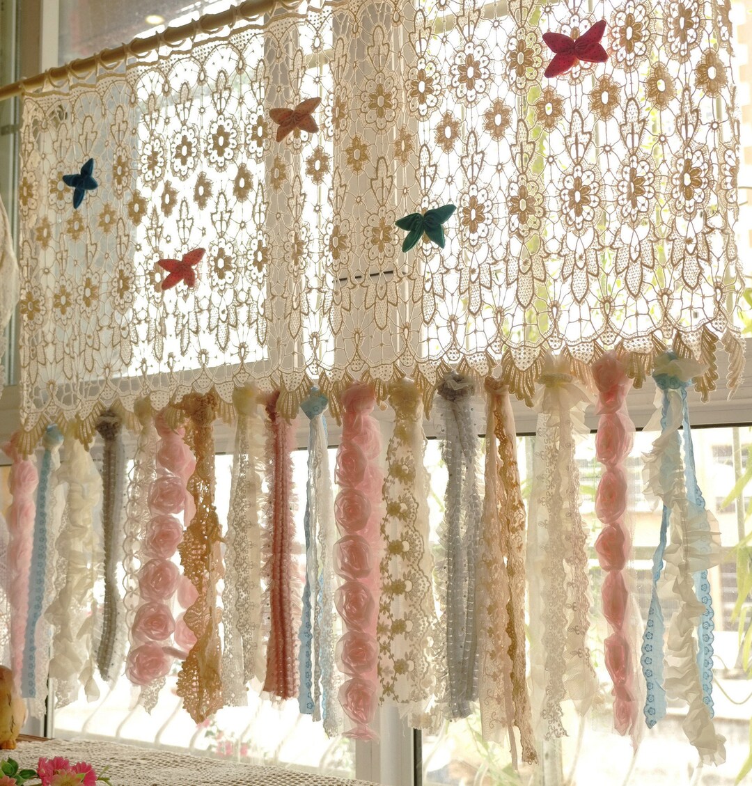 Handmade Lace Curtain Valance: Shabby Chic Boho Fringed Window Treatment - Etsy