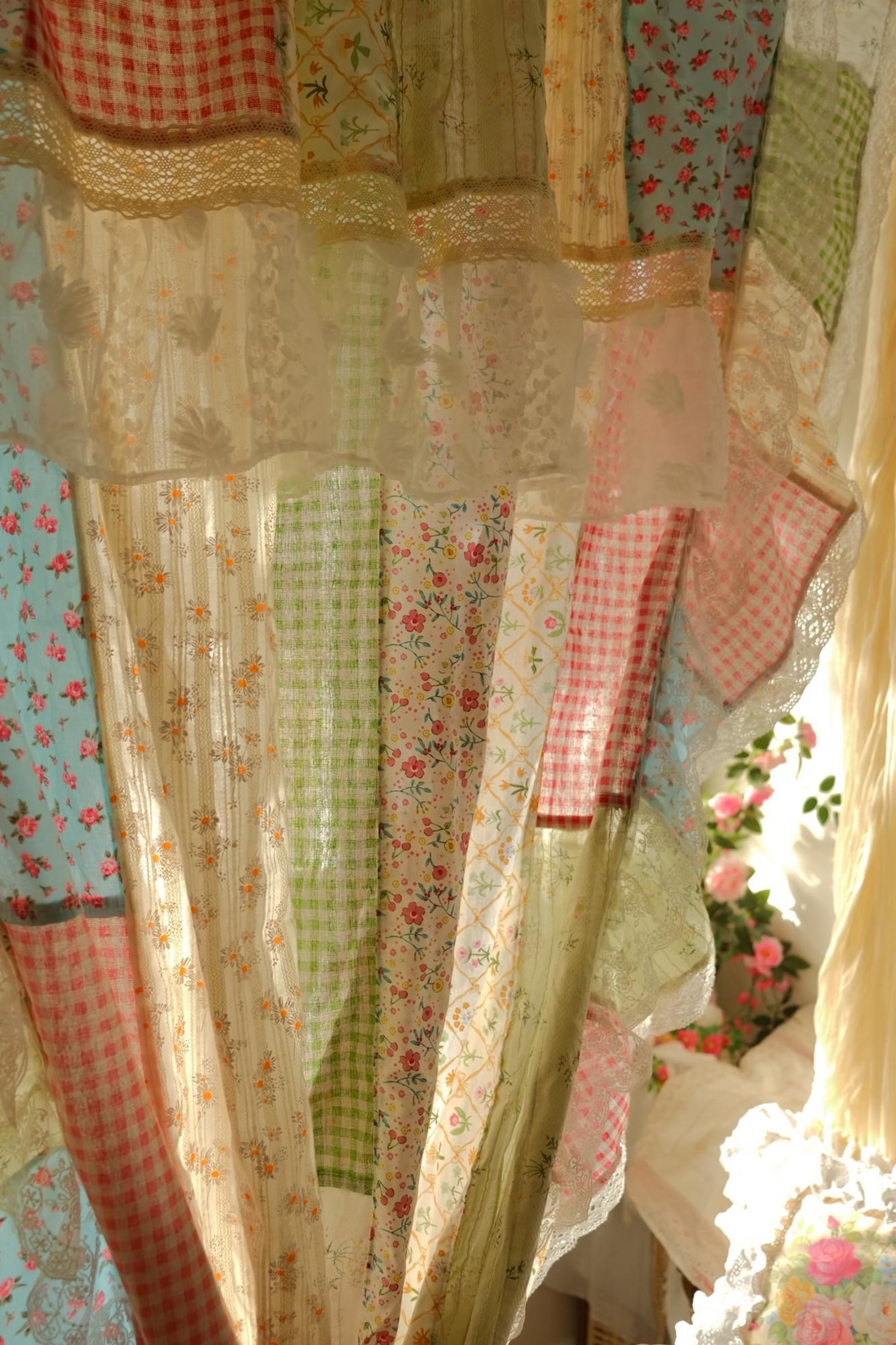 Colorful Patchwork Lace Curtain Panel French Country Shabby Chic Drapes ...
