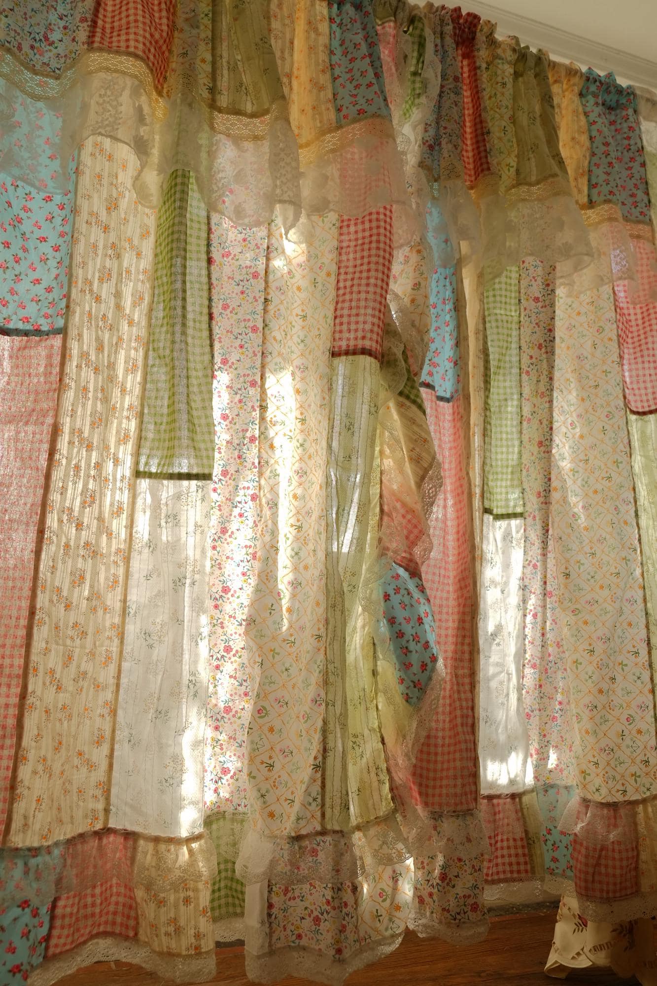 Colorful Patchwork Lace Curtain Panel French Country Shabby Chic Drapes ...