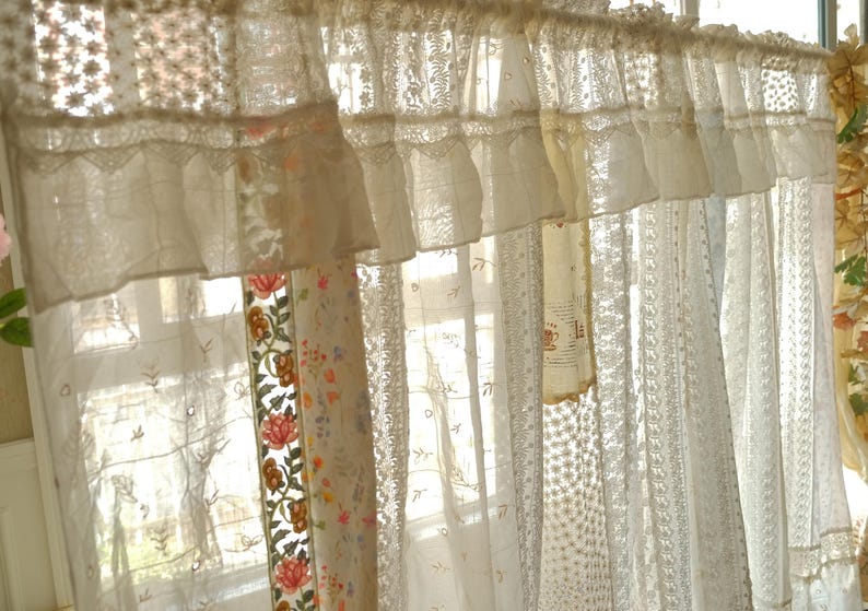 Handmade Floral Farmhouse Lace Curtain: Shabby Chic Window Treatment - Etsy