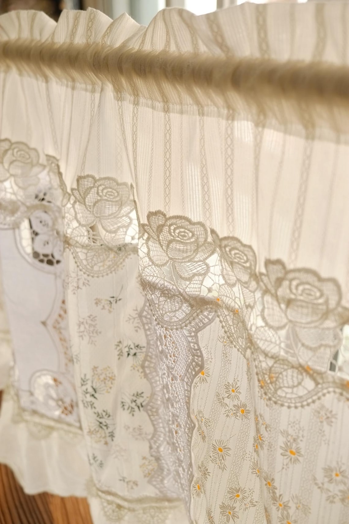 Elegant French Country White Mediterranean Lace Curtain Study Living ...