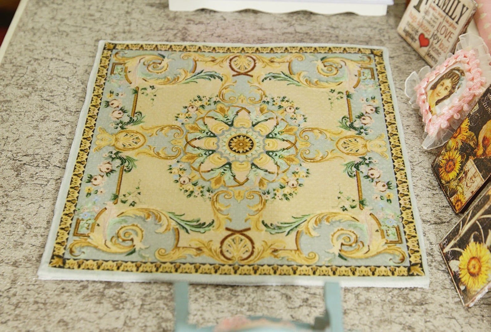 Wonderful Light Yellow Scroll Louis VIII Floral Miniature Rug | Etsy