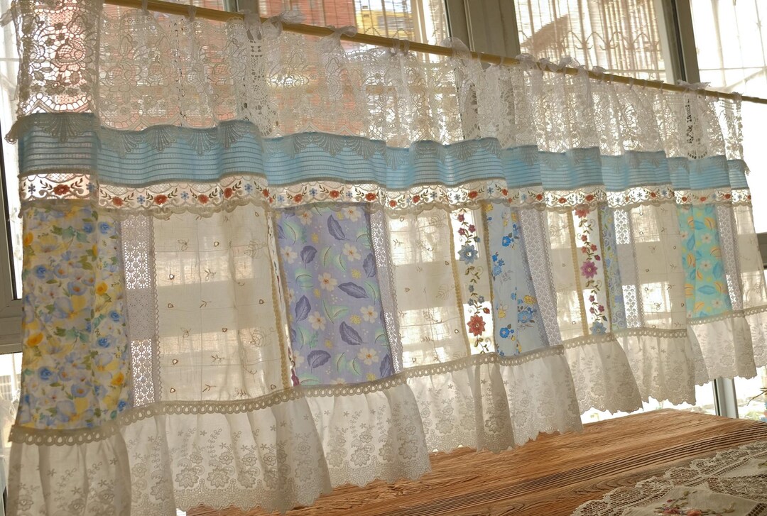 Handmade Blue Lace Curtain Valance: French Country Farmhouse Living ...