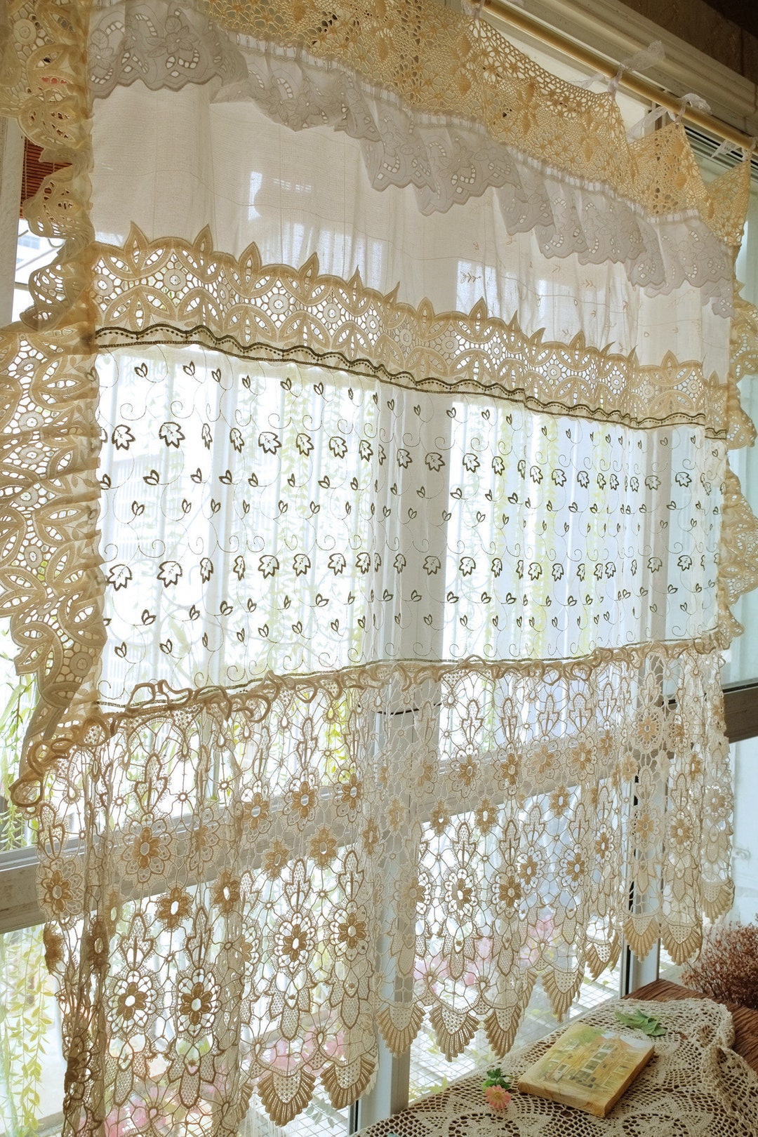 Handmade Lace Fringed Curtain Valance: Shabby Chic Backdrop - Etsy