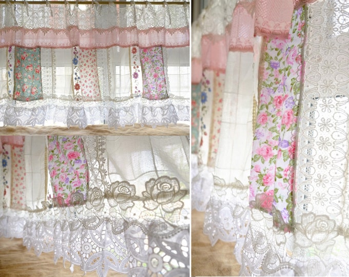 Elegant French Country Cottage Colorful Fabric Victrian Lace Curtain ...