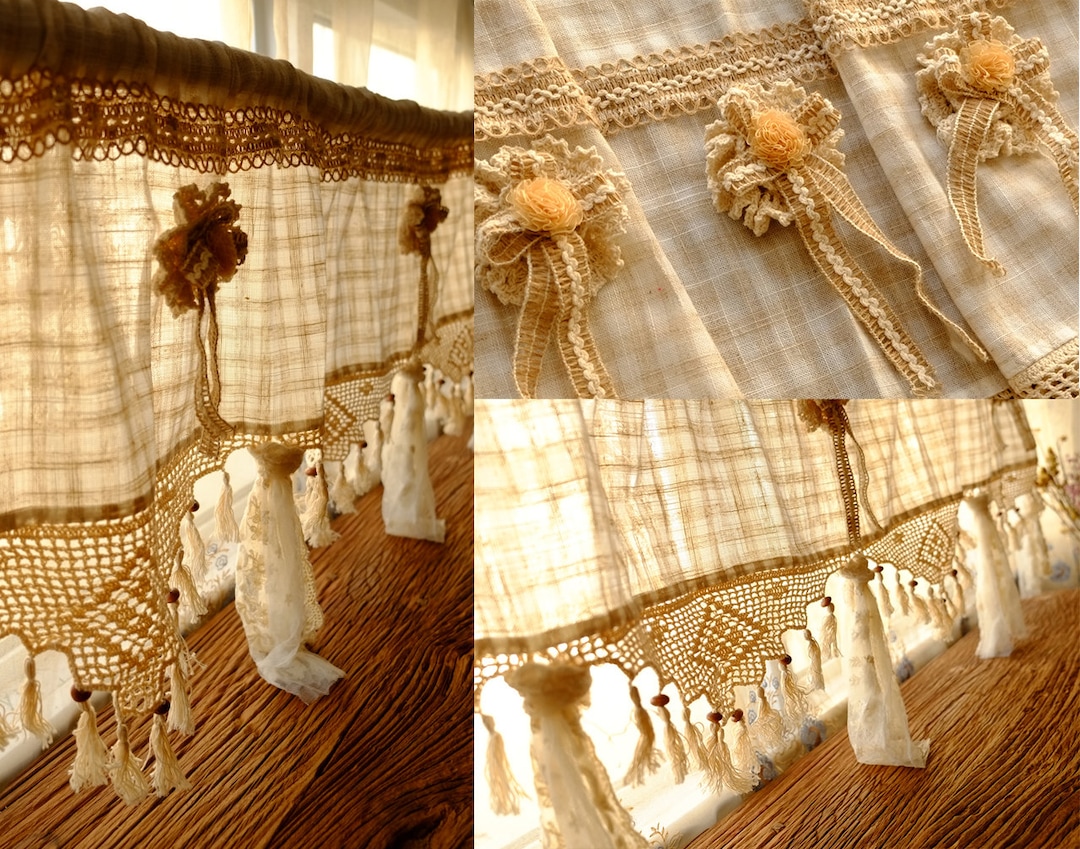 Scottish Country Shabby Chic Window Valence Curtain Banner Burlap Lace ...