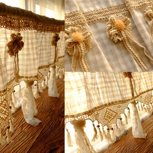 Scottish Country Shabby Chic Window Valence Curtain Banner Burlap Lace ...
