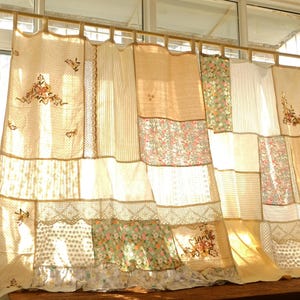 Vintage Farmhouse Patchwork Curtain With Embroidered Florals and ...