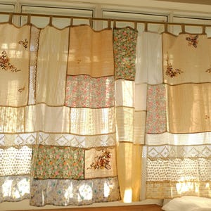 Vintage Farmhouse Patchwork Curtain With Embroidered Florals and ...