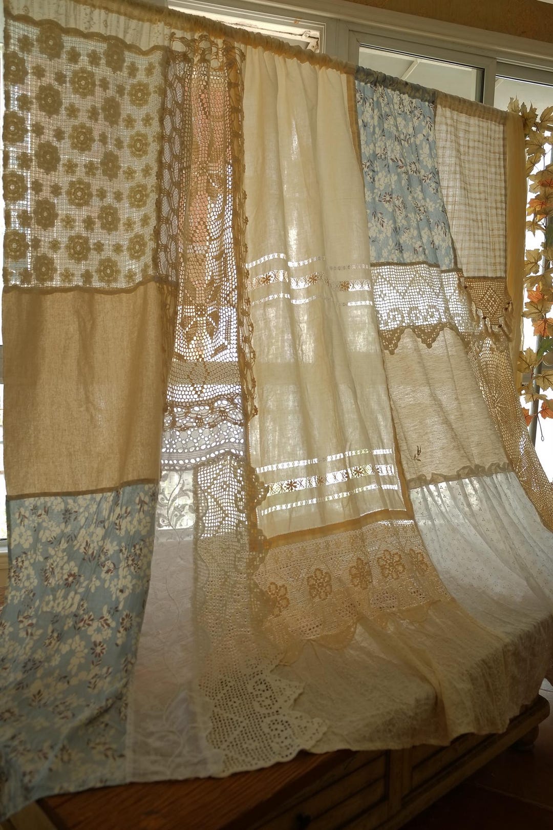 Vintage Patchwork Lace Curtain Panel – Cottagecore Boho Shabby Chic Sheer Window Treatment - Etsy