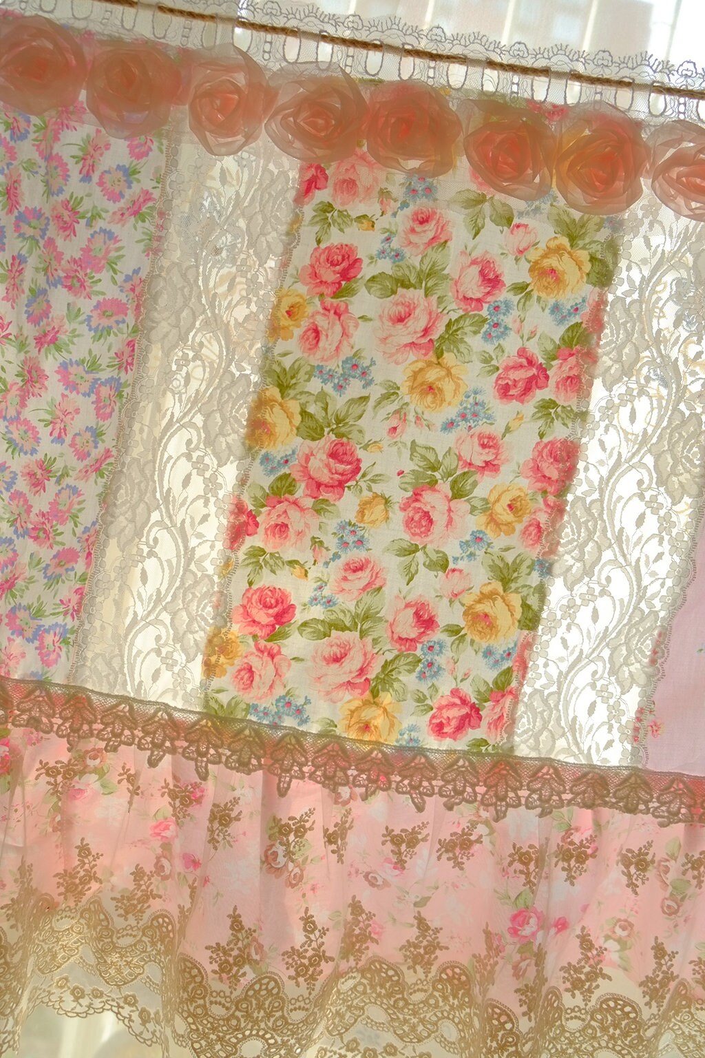 94 Shabby Chic Victorian Curtain Valance vintage Rosette Pink | Etsy